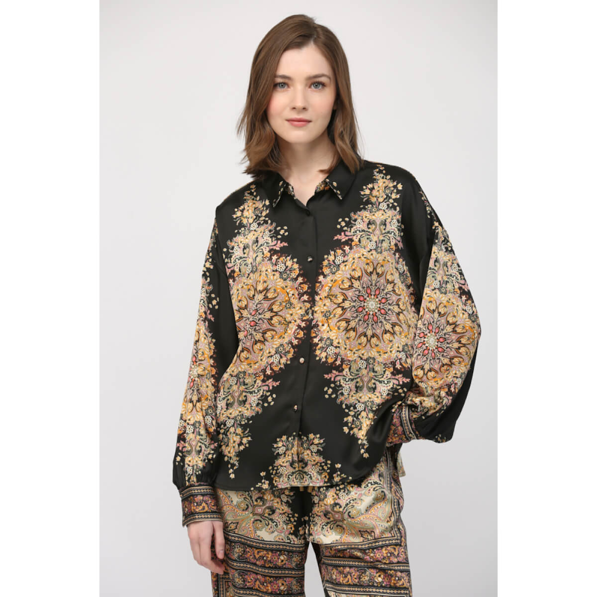 Border Print Button Down Blouse | Women's Tops | MILK MONEY