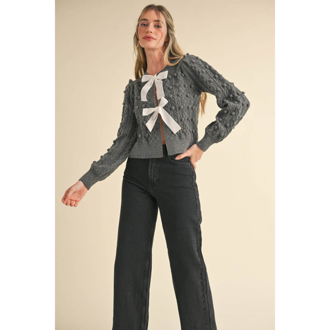 Bow-Front Cable Knit Cardigan | Women's Tops | MILK MONEY