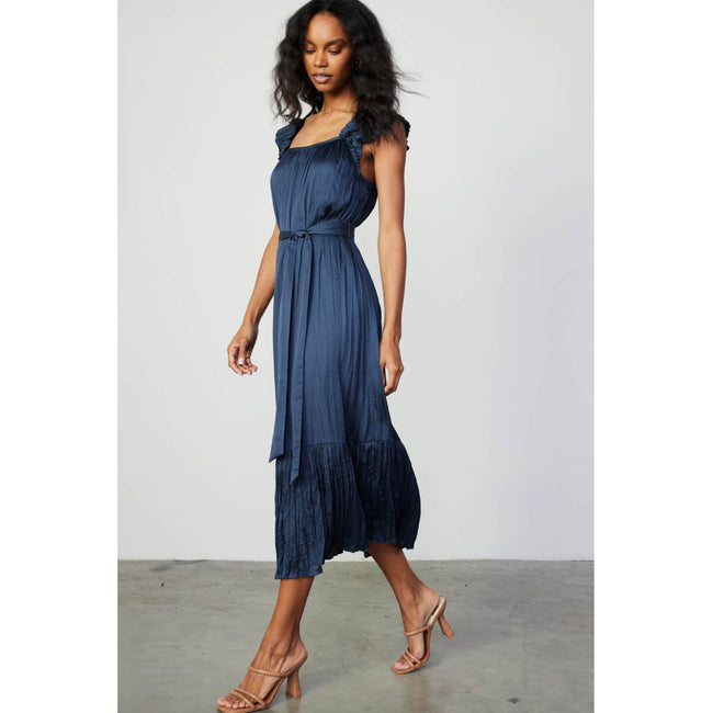 Ruffled Sleeve Crinkle Midi Dress | Women's Dresses | MILK MONEY